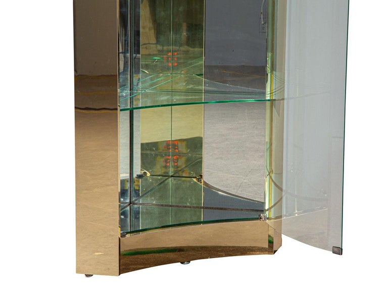 Mid-Century Modern Brass And Glass Corner Curio Display Cabinet For ...