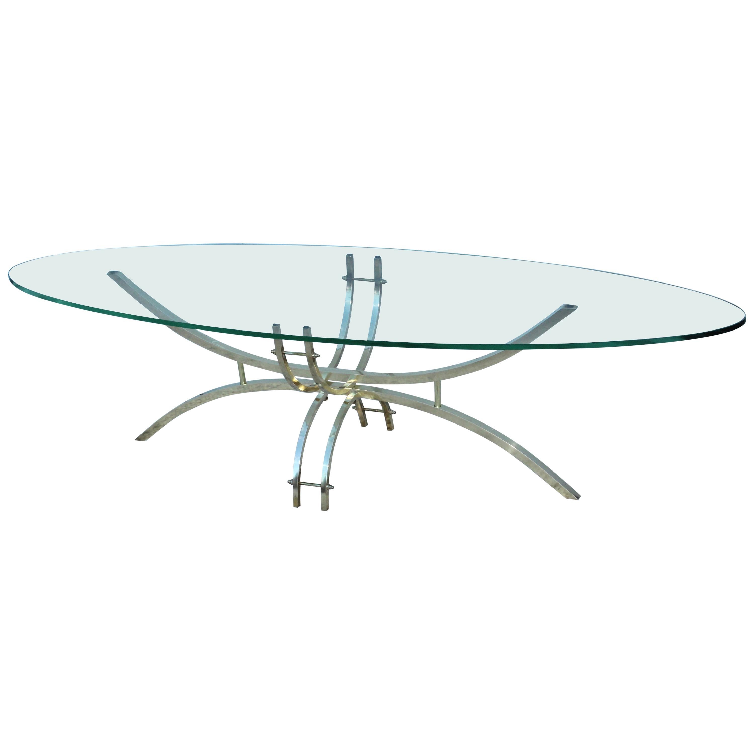 Brass and Glass Oval Mid-Century Modern Coffee Table For Sale at 1stDibs