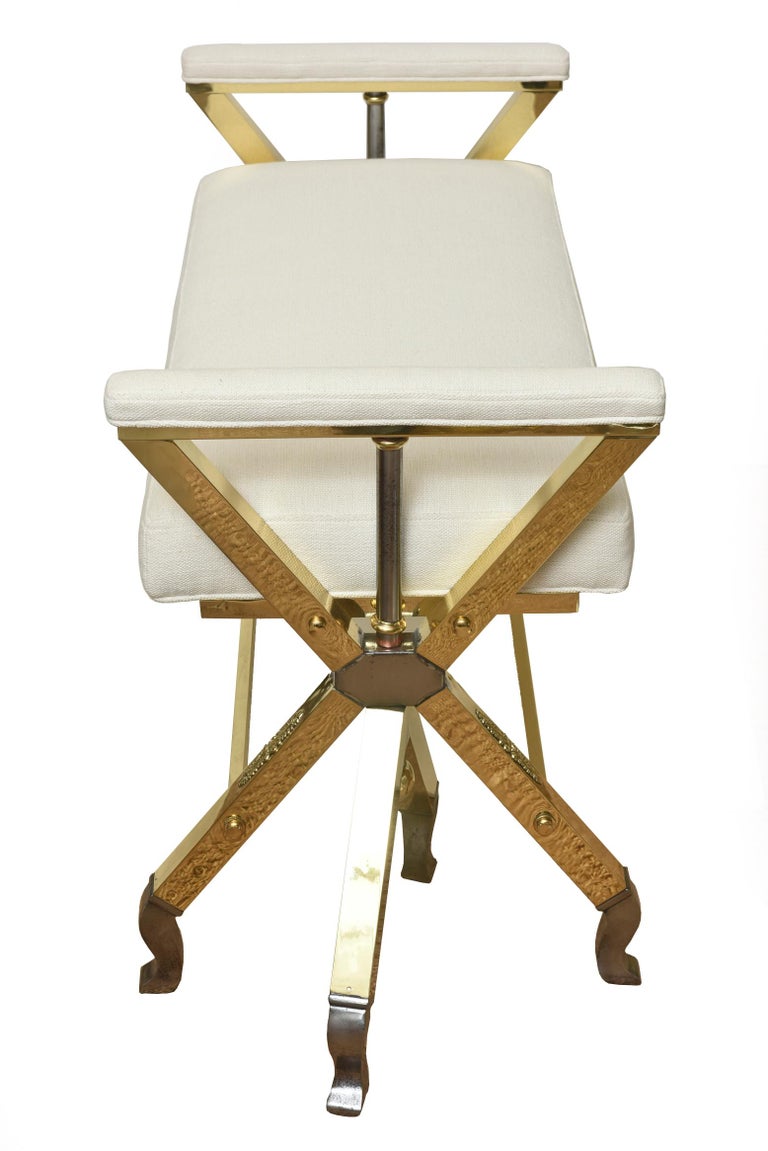 Brass and Steel White Upholstered 3-Legged Bench Mid-Century Modern ...