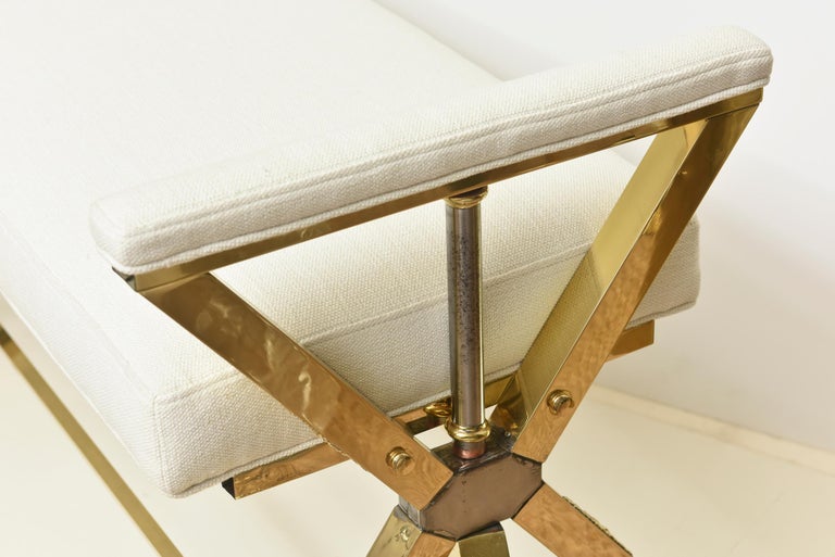 Brass and Steel White Upholstered 3-Legged Bench Mid-Century Modern ...