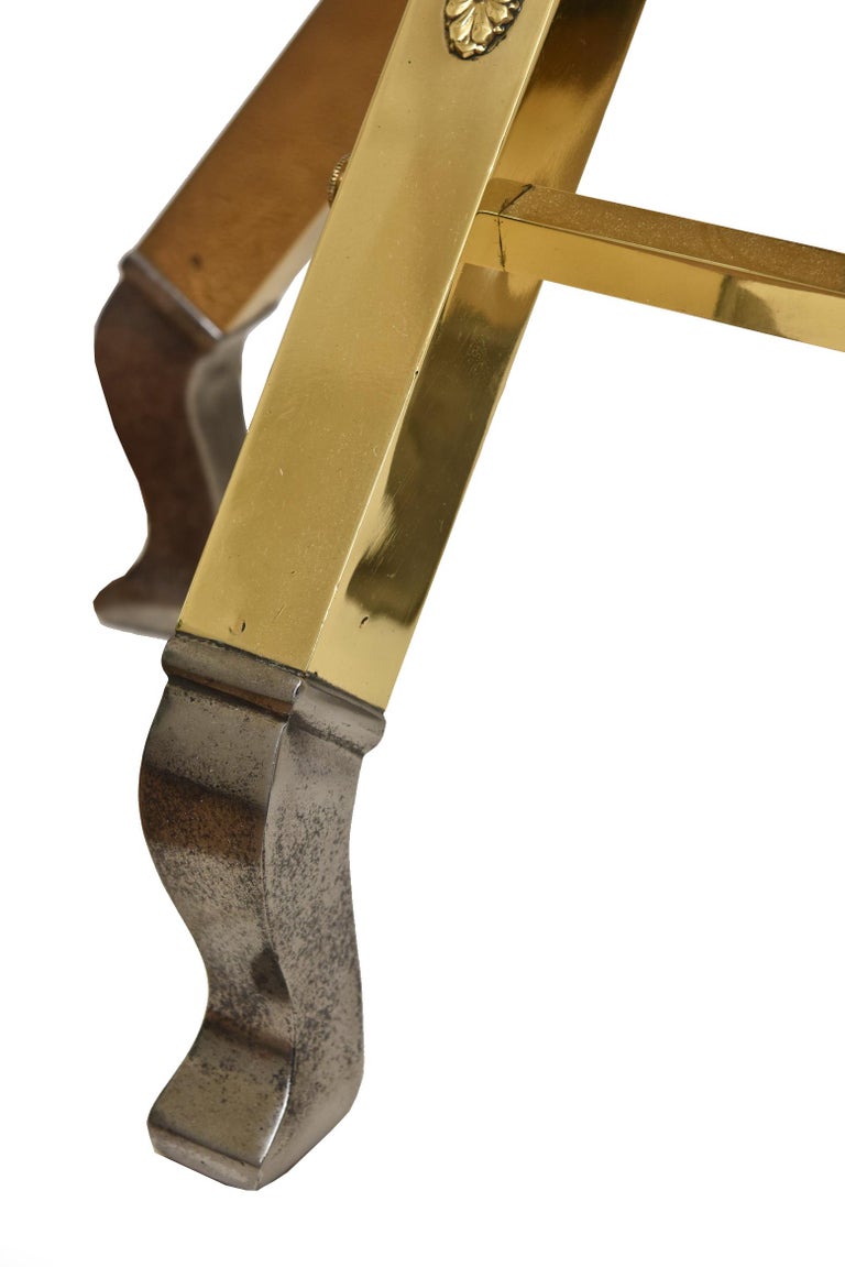 Brass and Steel White Upholstered 3-Legged Bench Mid-Century Modern ...