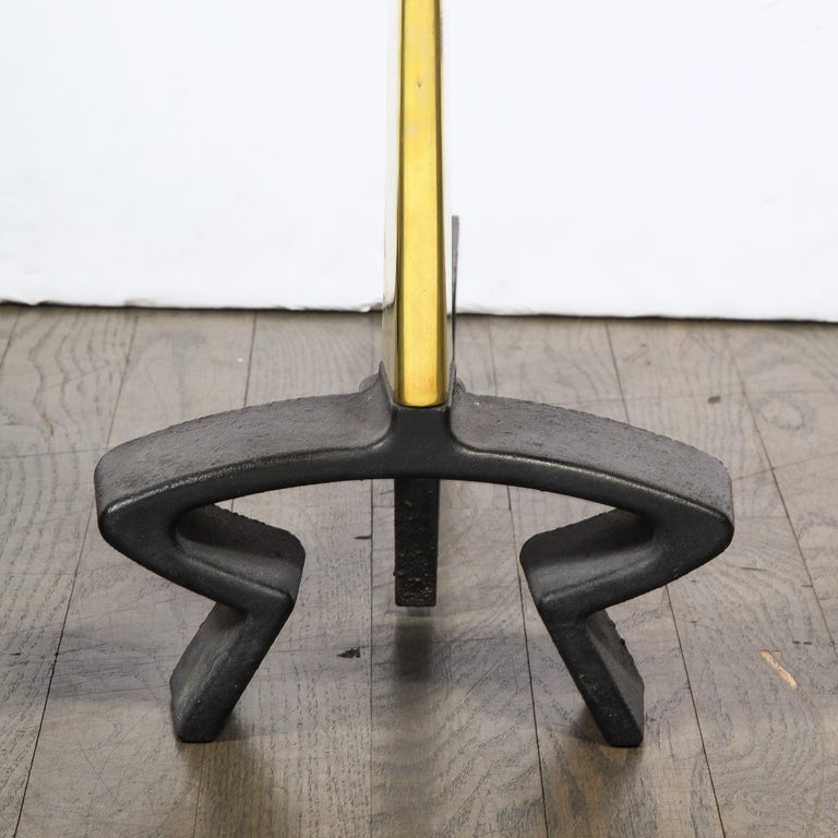 Mid-Century Modern Brass and Black Cast Iron Andirons, by Donald Desky ...
