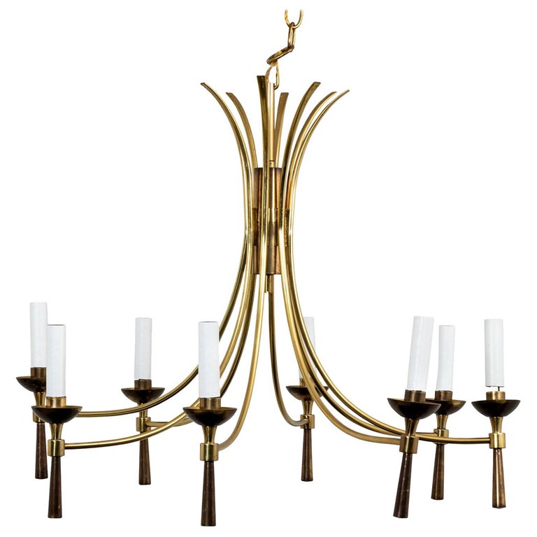 Mid-Century Modern Brass Chandelier For Sale at 1stDibs
