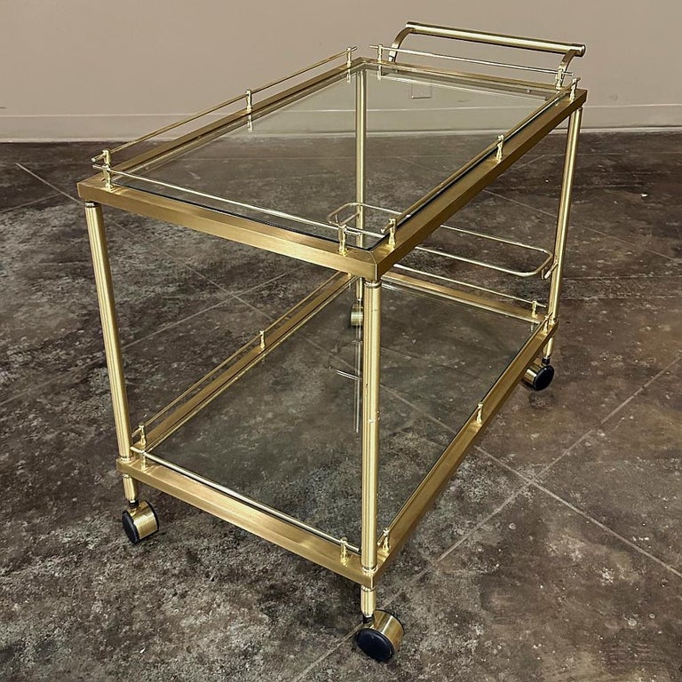 Mid-Century Modern Brass and Glass Bar Cart For Sale at 1stDibs
