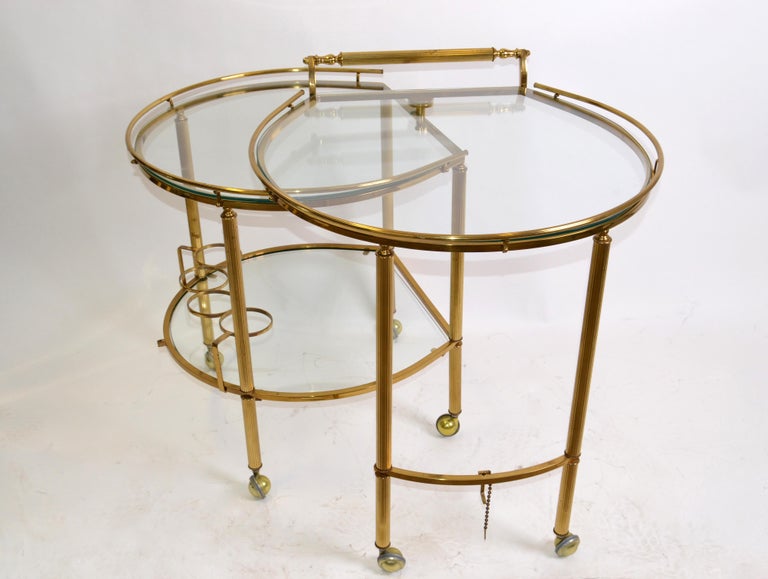 Mid-Century Modern Brass and Glass Extendable Two Table Bar Cart ...