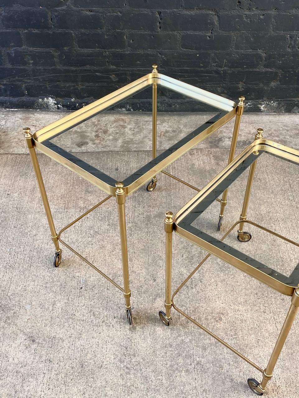 Mid-Century Modern Brass and Glass Nesting / Serving Tables For Sale at ...