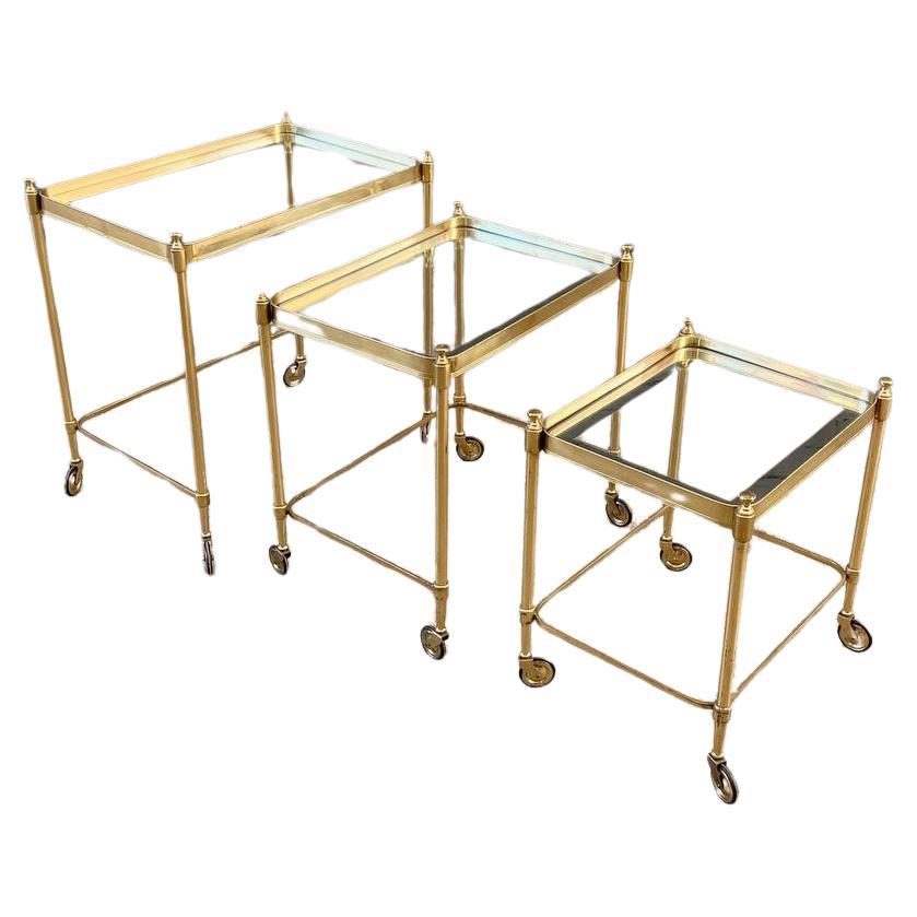 Mid-Century Modern Brass and Glass Nesting / Serving Tables For Sale at ...