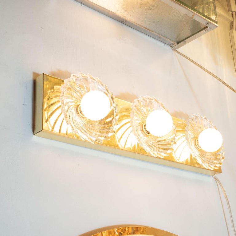 Mid-Century Modern Brass and Glass Pinwheel Three Bulb Vanity Light by ...