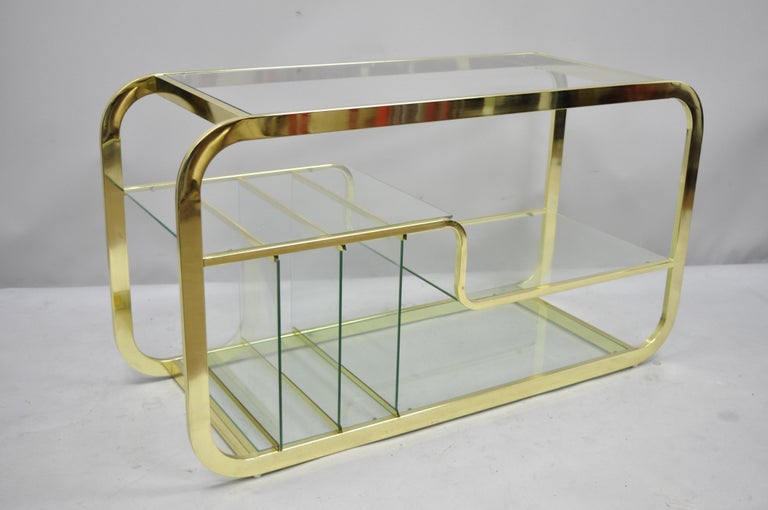 Mid-Century Modern Brass and Glass Server Table Record Console after ...