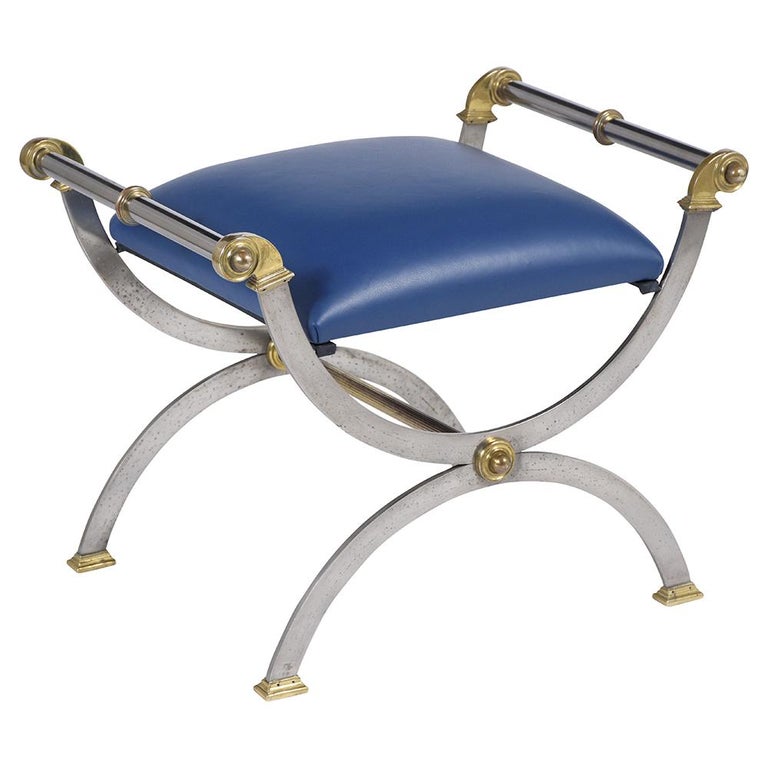 Mid-Century Modern X-Base Leather Stool For Sale at 1stDibs