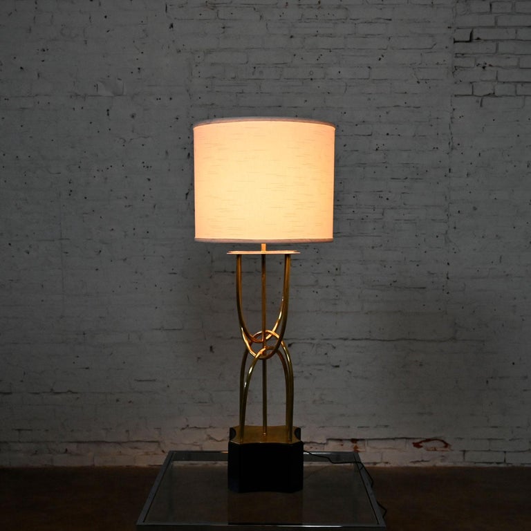 Mid-Century Modern Brass Looped Tube Table Lamp with Shade For Sale at ...