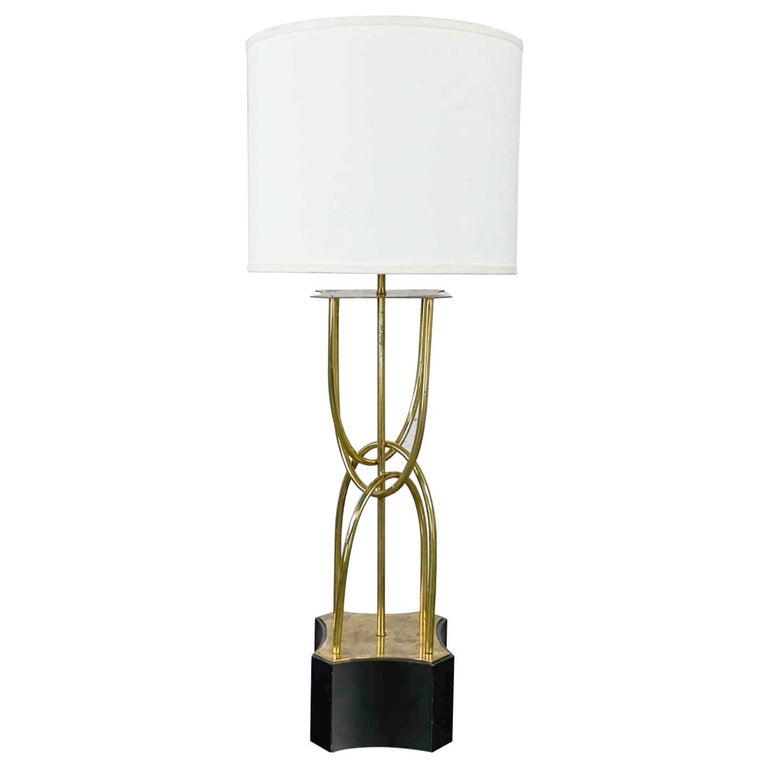Mid-Century Modern Brass Looped Tube Table Lamp with Shade For Sale at ...
