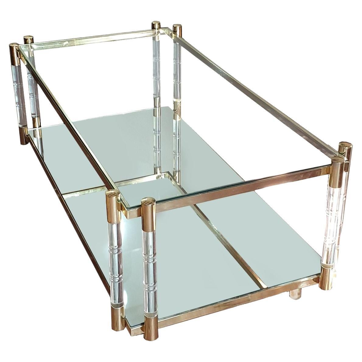 Vintage Coffee Table by Pierre Vandel Brass and Glass For Sale at 1stDibs