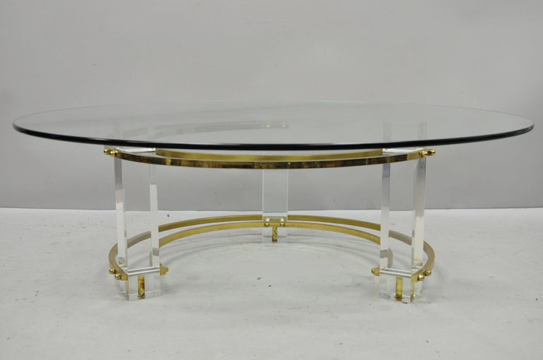 Mid-Century Modern Brass Lucite Round Glass Charles Hollis Jones Coffee ...