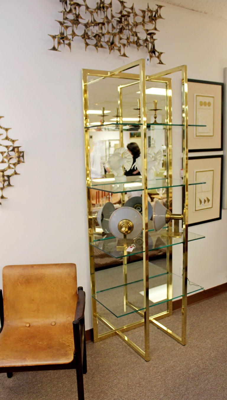 Mid-Century Modern Brass Mirror Glass Shelving Unit Baughman Style Four ...