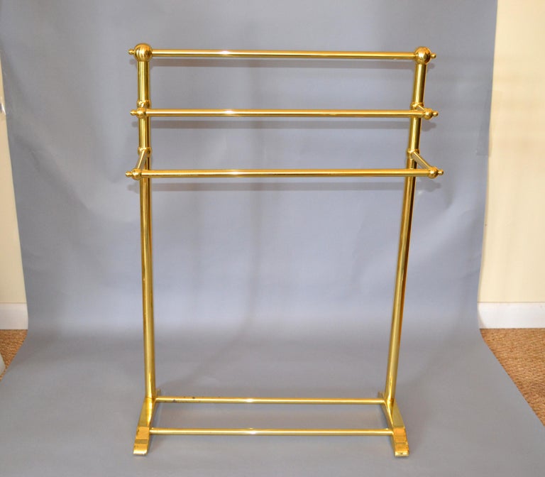 Mid-Century Modern Brass Pedestal Three-Tier Towel Rack, Stand Made in ...