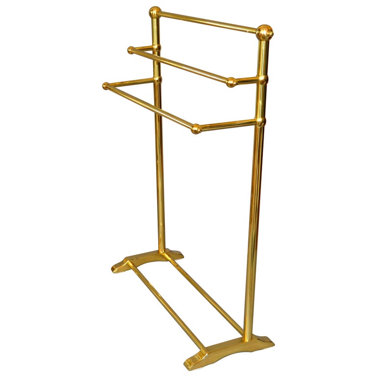 Mid-Century Modern Brass Pedestal Three-Tier Towel Rack, Stand Made in ...