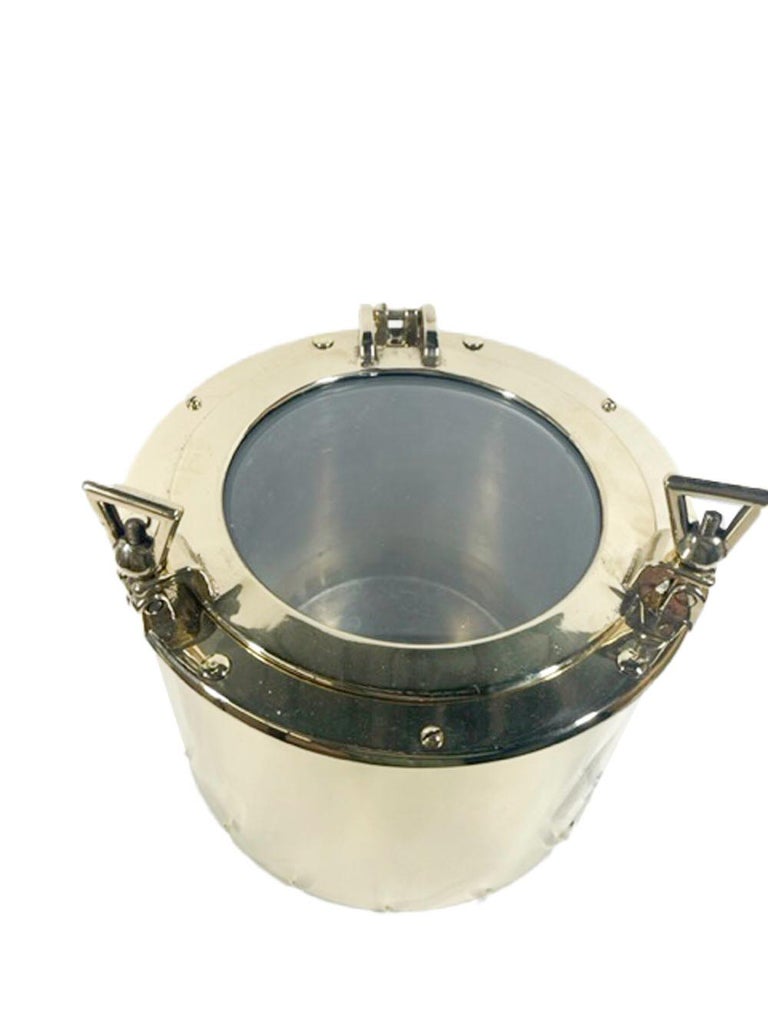 Mid-Century Modern Brass Ship's Porthole, Nautical Theme Ice Bucket For ...