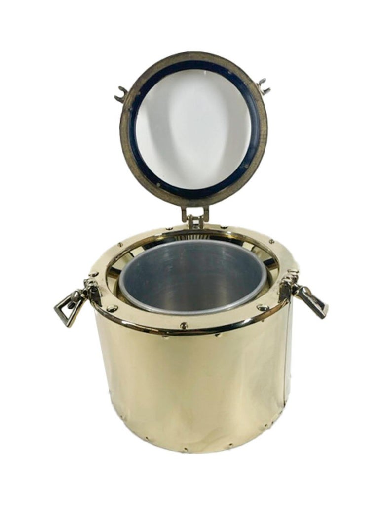 Mid-Century Modern Brass Ship's Porthole, Nautical Theme Ice Bucket For ...