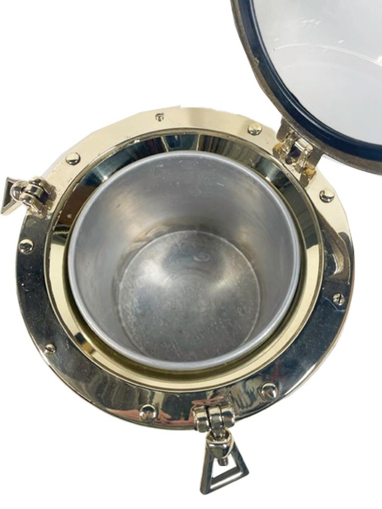 Mid-Century Modern Brass Ship's Porthole, Nautical Theme Ice Bucket For ...
