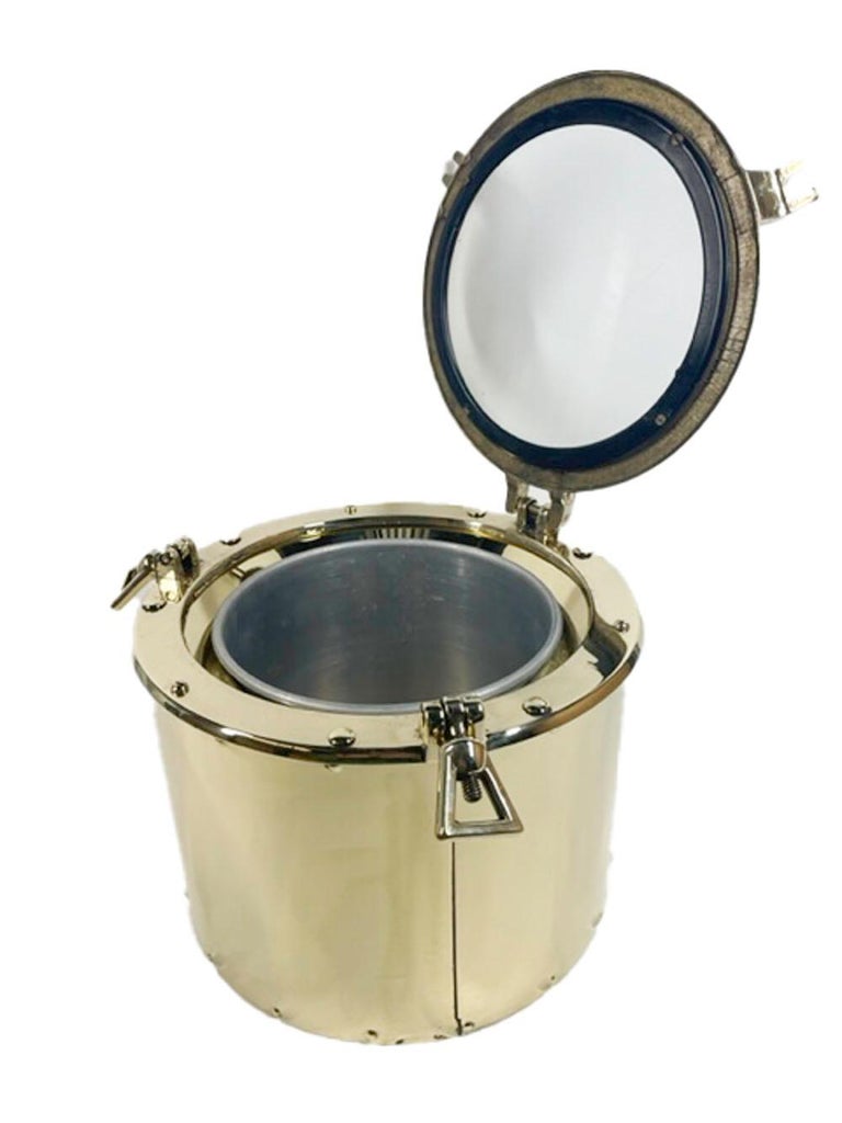 Mid-Century Modern Brass Ship's Porthole, Nautical Theme Ice Bucket For ...