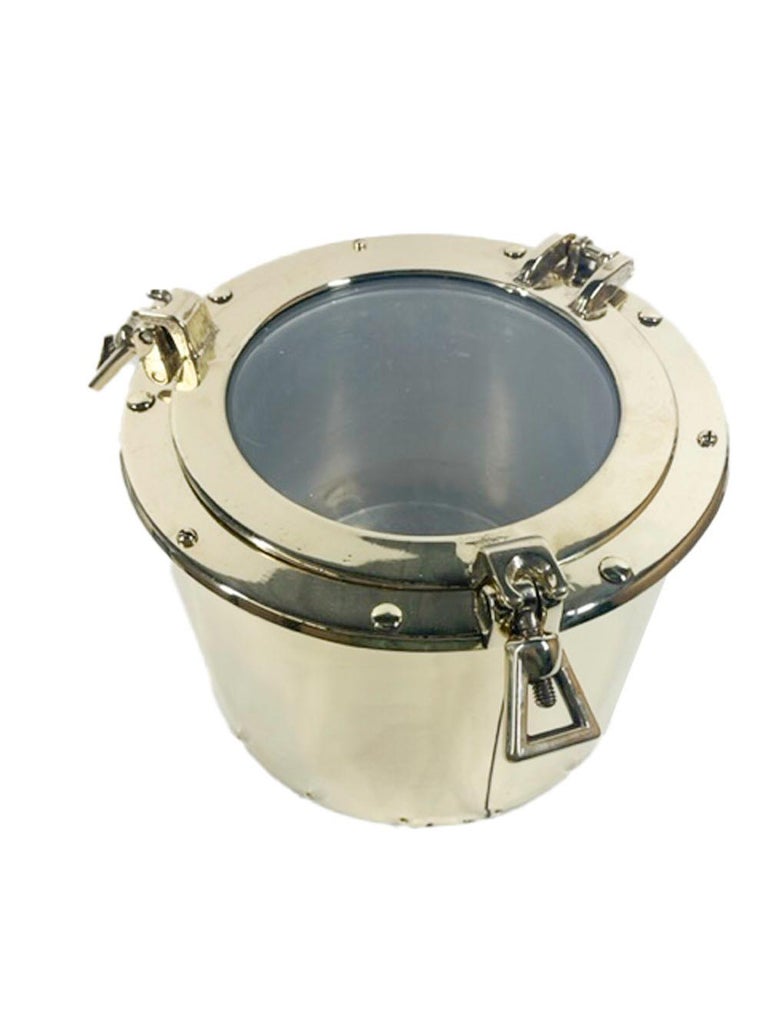 Mid-Century Modern Brass Ship's Porthole, Nautical Theme Ice Bucket For ...