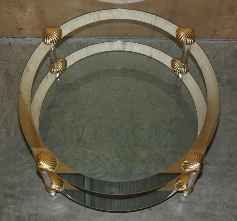 MID CENTURY MODERN BRASS and SILVERED GLASS SHELL MOUNTED TWO TiER ...