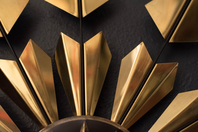 Mid-Century Modern Brass Sunburst Clock at 1stDibs