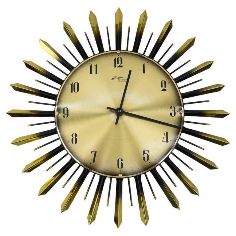 Mid-Century Modern Brass Sunburst Wall Clock by Atlanta, 1960s Germany ...