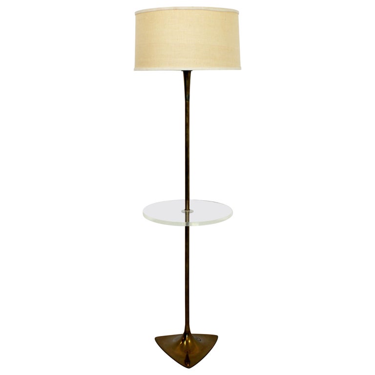 Mid-Century Modern Brass Triangle Floor Lamp with Lucite Table 1960s ...