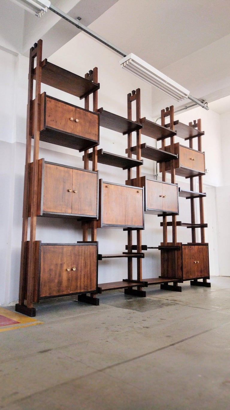 Mid-Century Modern Brazilian Multi Niche Bookcase in Solid Imbuia Wood ...