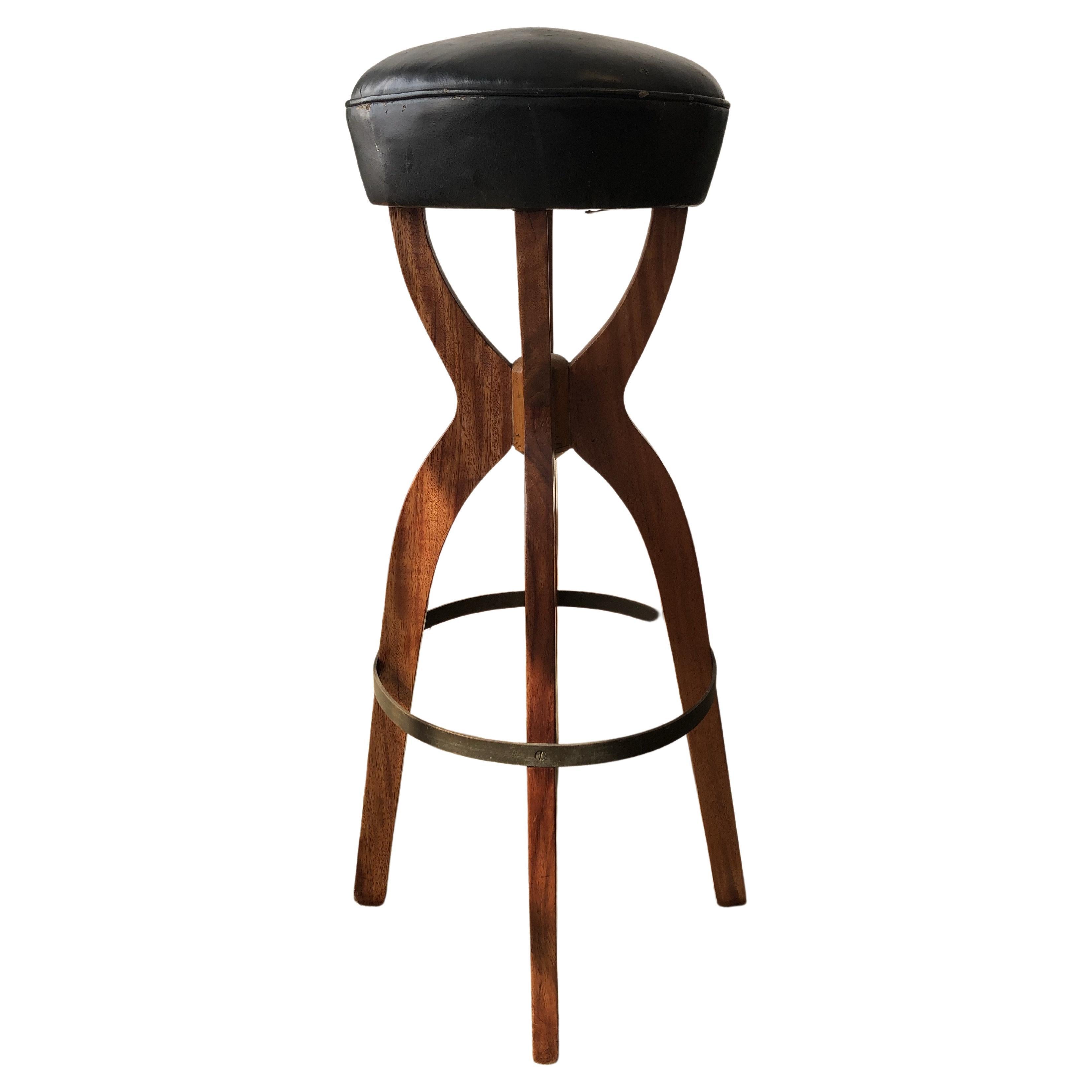 Stool in Sheepskin Wood and Brass Design Italian Mid-century Modern For ...