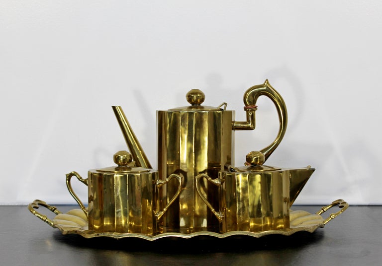Mid-Century Modern Bronze Brass Coffee Tea Set Attr. J. Jiminez Made in ...