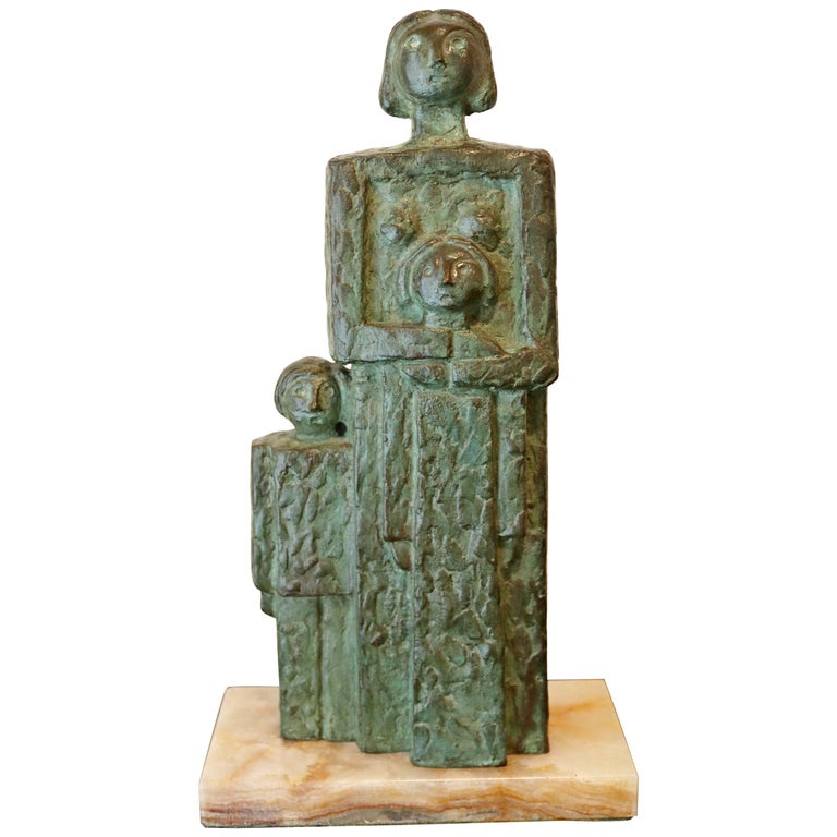 Mid-Century Modern Bronze Cubist Table Sculpture on Marble Signed ZAKO ...