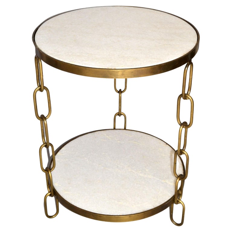 Mid-Century Modern Bronze and White Granite Two Tier Side Table Chain ...
