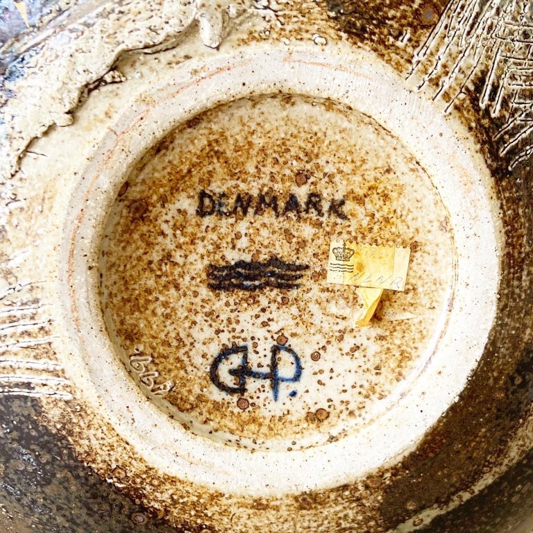 Mid-Century Modern Brown Spherical Danish Pottery Vase For Sale at 1stDibs