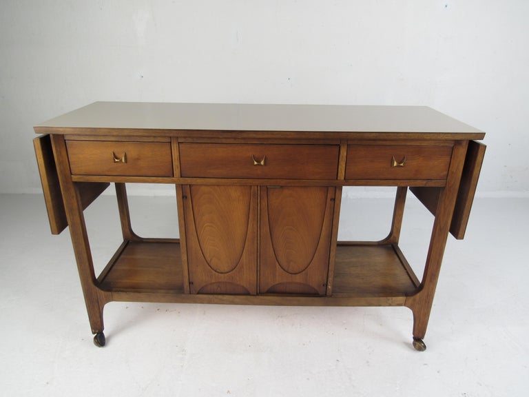 Mid-Century Modern Broyhill Brasilia Dropleaf Serving Cart or Console ...