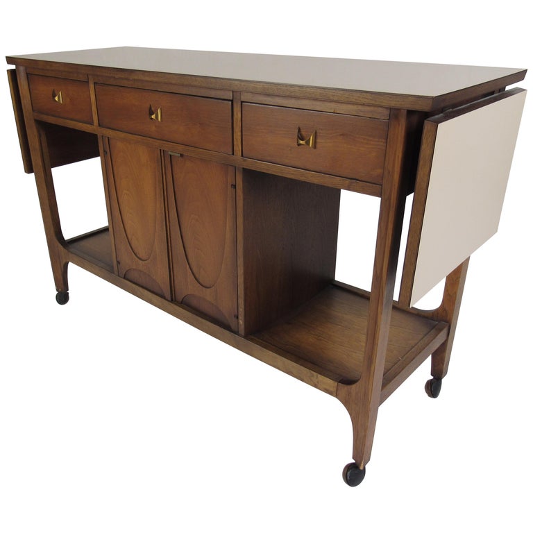 Mid-Century Modern Broyhill Brasilia Dropleaf Serving Cart or Console ...