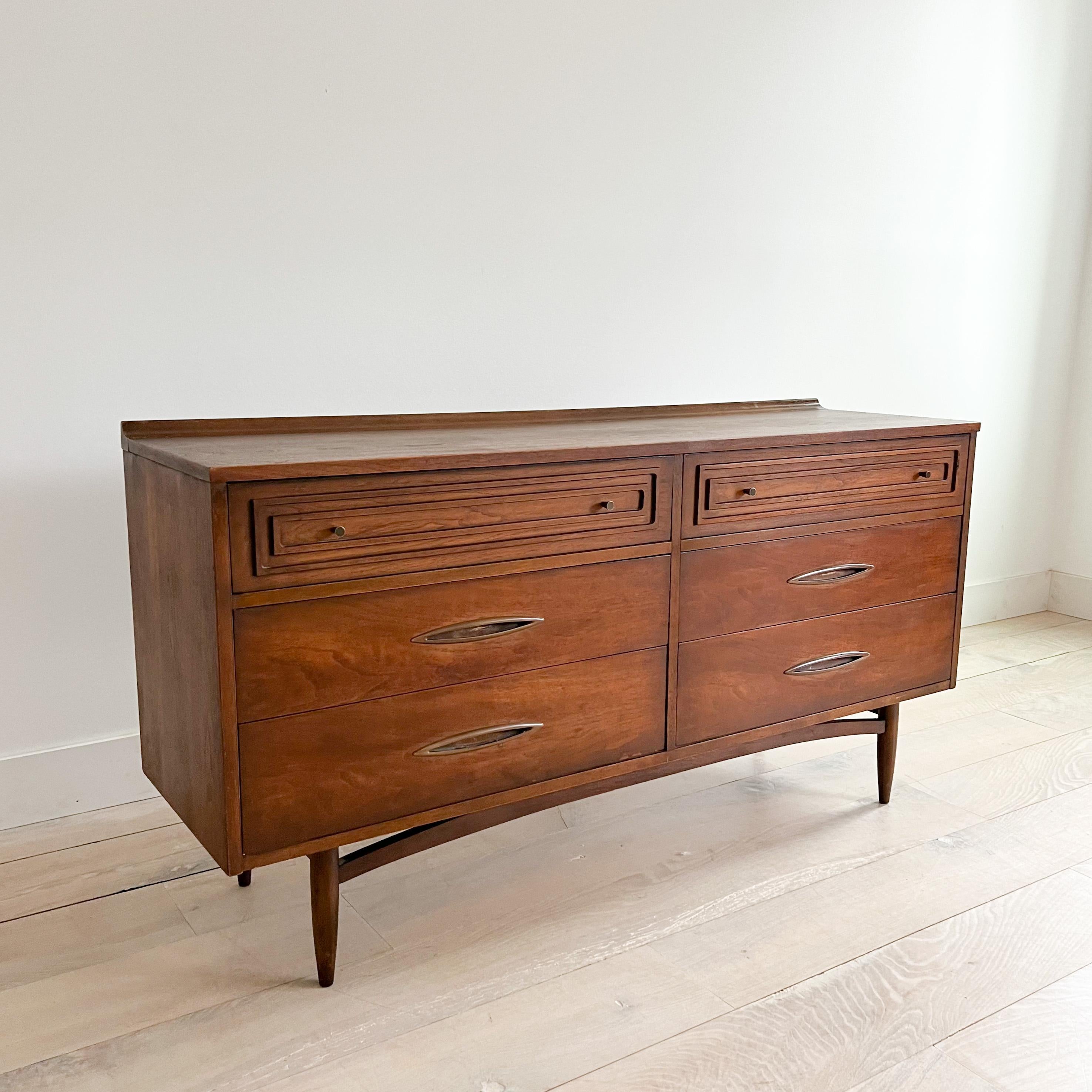 Mid Century Modern Broyhill Sculptra 6 Drawer Low Dresser at 1stDibs
