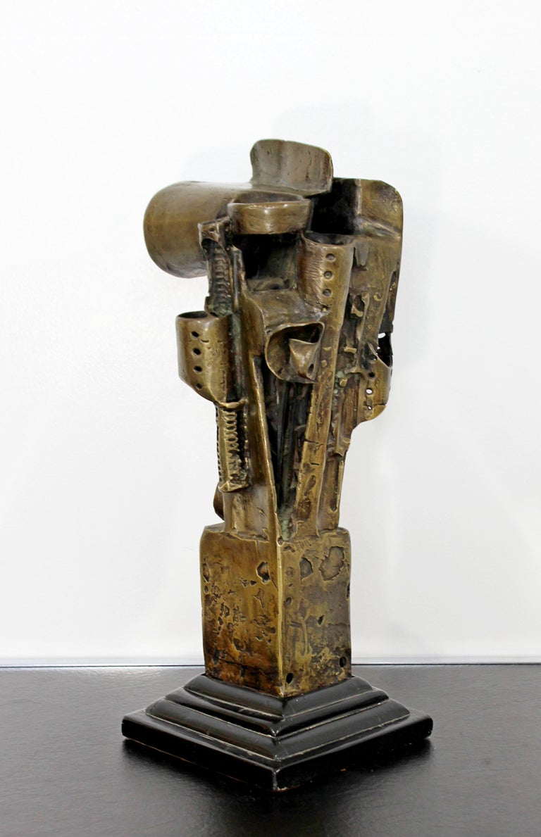 Mid-Century Modern Brutalist Abstract Bronze Table Sculpture on Wood ...