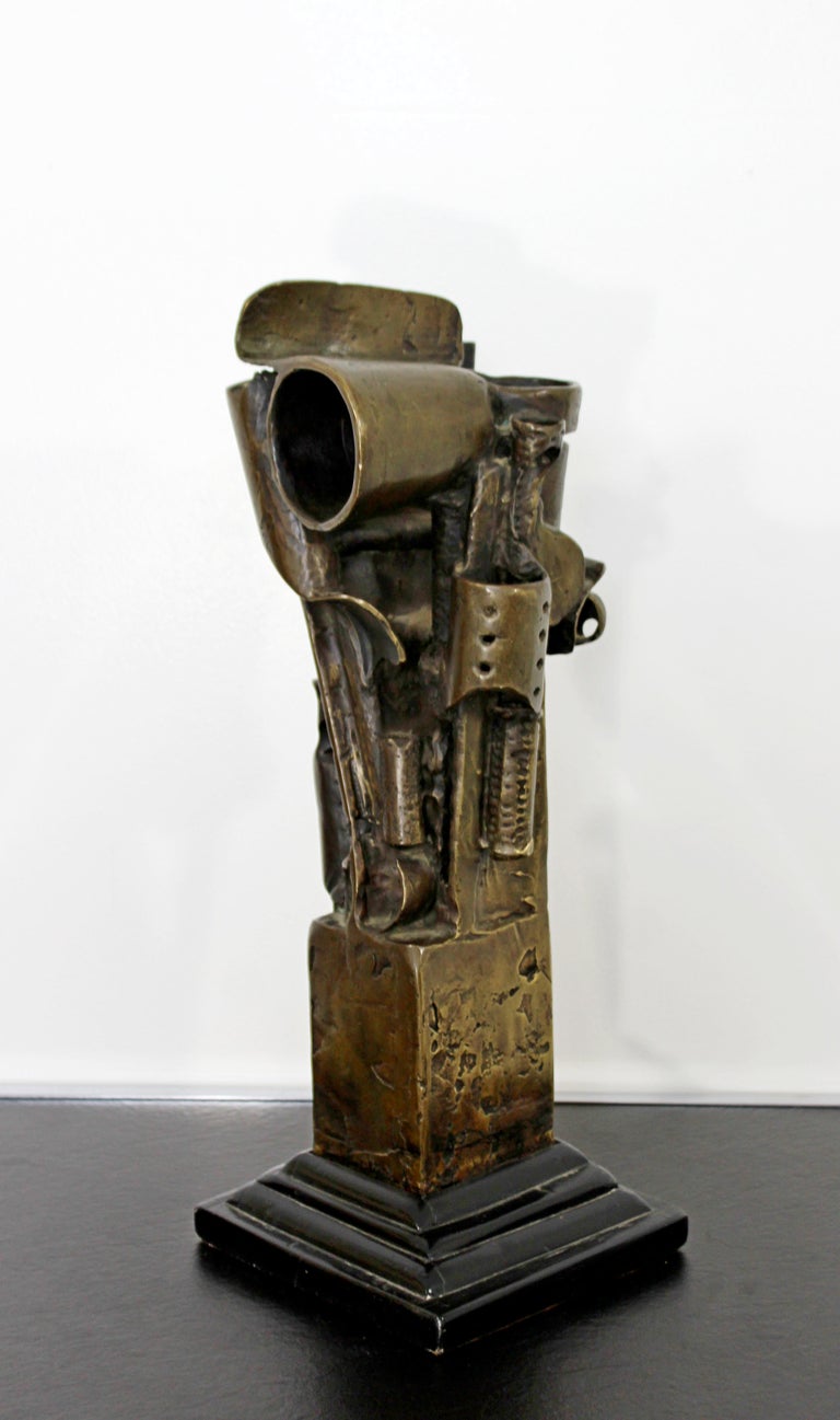Mid-Century Modern Brutalist Abstract Bronze Table Sculpture on Wood ...