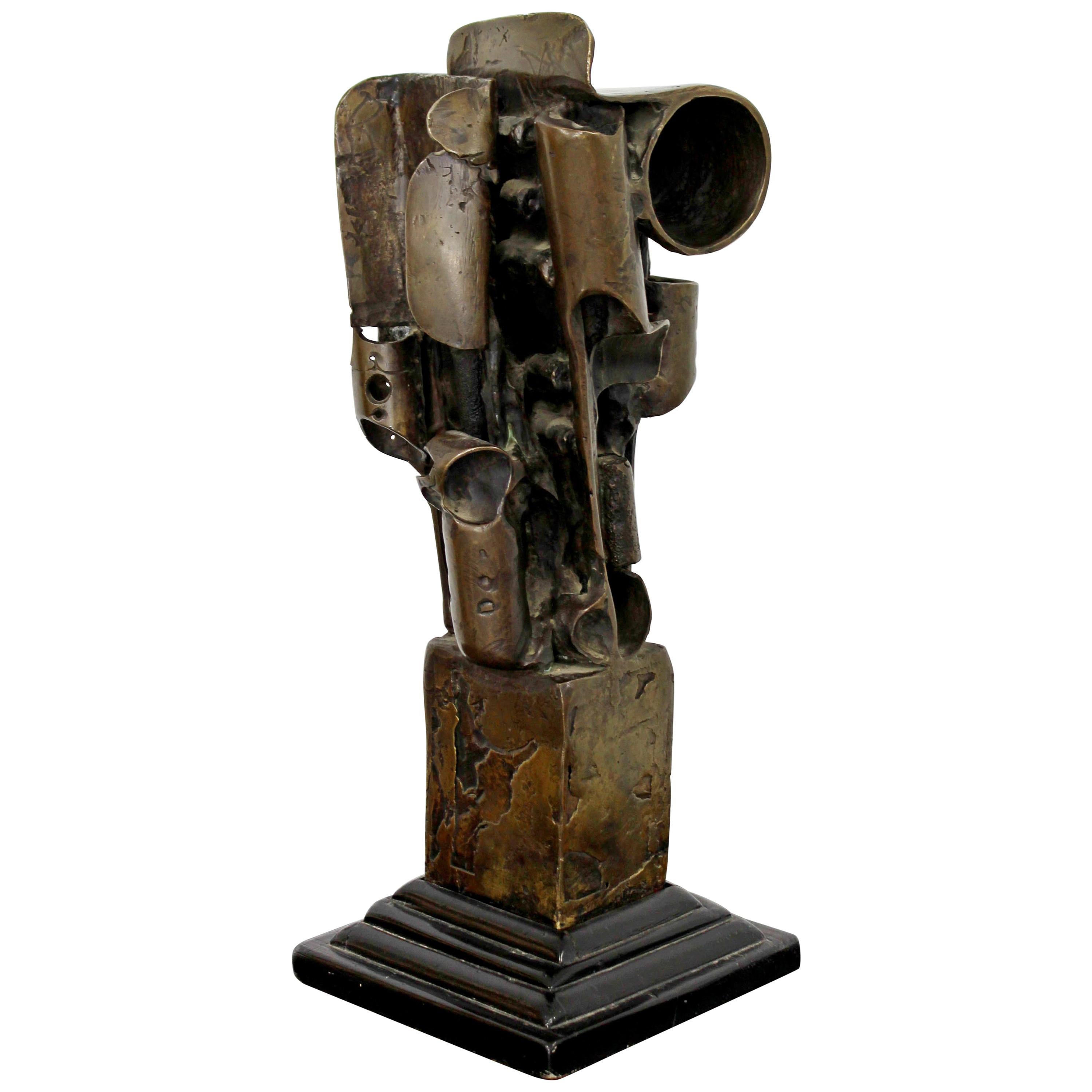 Mid-Century Modern Brutalist Abstract Bronze Table Sculpture on Wood ...