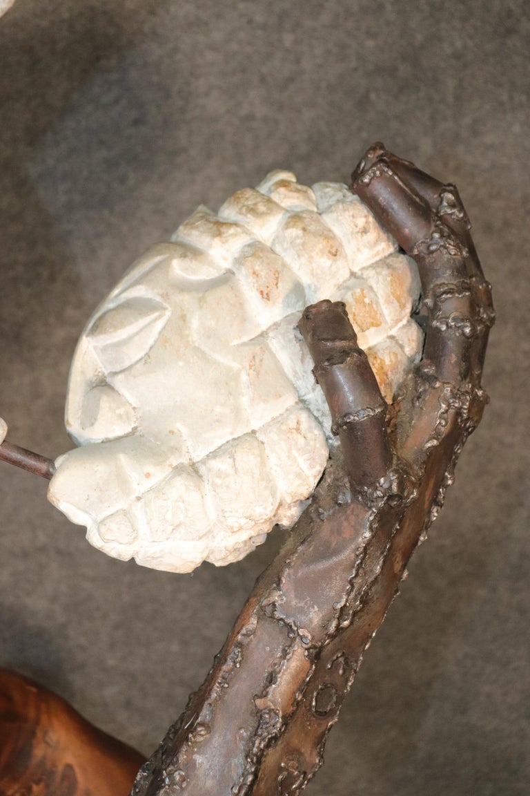 Mid-Century Modern Brutalist Metal Patch Work and Walnut Sculpture by ...