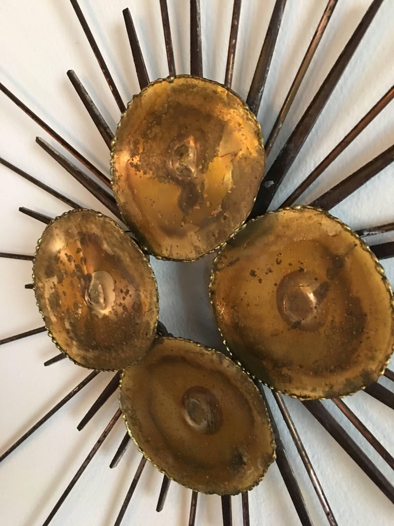 Mid-Century Modern Brutalist Metal Sunburst Wall Sculpture For Sale at ...