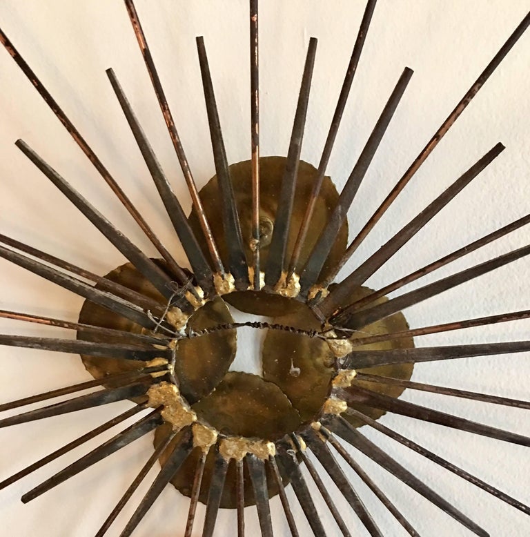 Mid-Century Modern Brutalist Metal Sunburst Wall Sculpture For Sale at ...