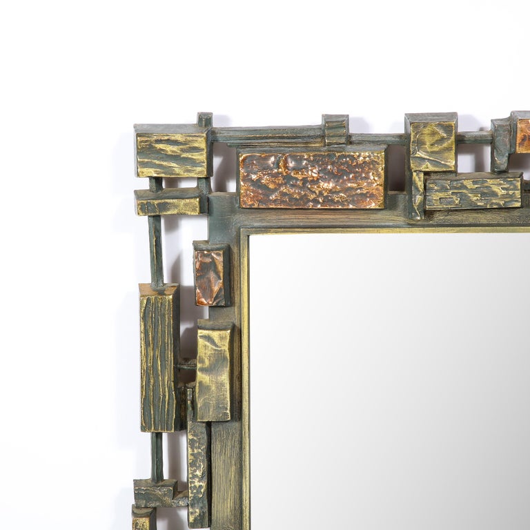 Mid-Century Modern Brutalist Mirror with Textured Bronze and Copper ...