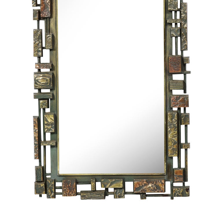 Mid-Century Modern Brutalist Mirror with Textured Bronze and Copper ...