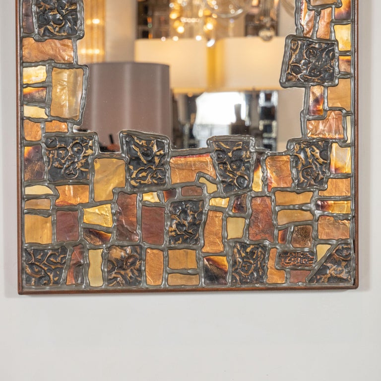 Mid-Century Modern Brutalist Patchwork Mirror in Brass, Copper, Bronze and Pewter at 1stDibs