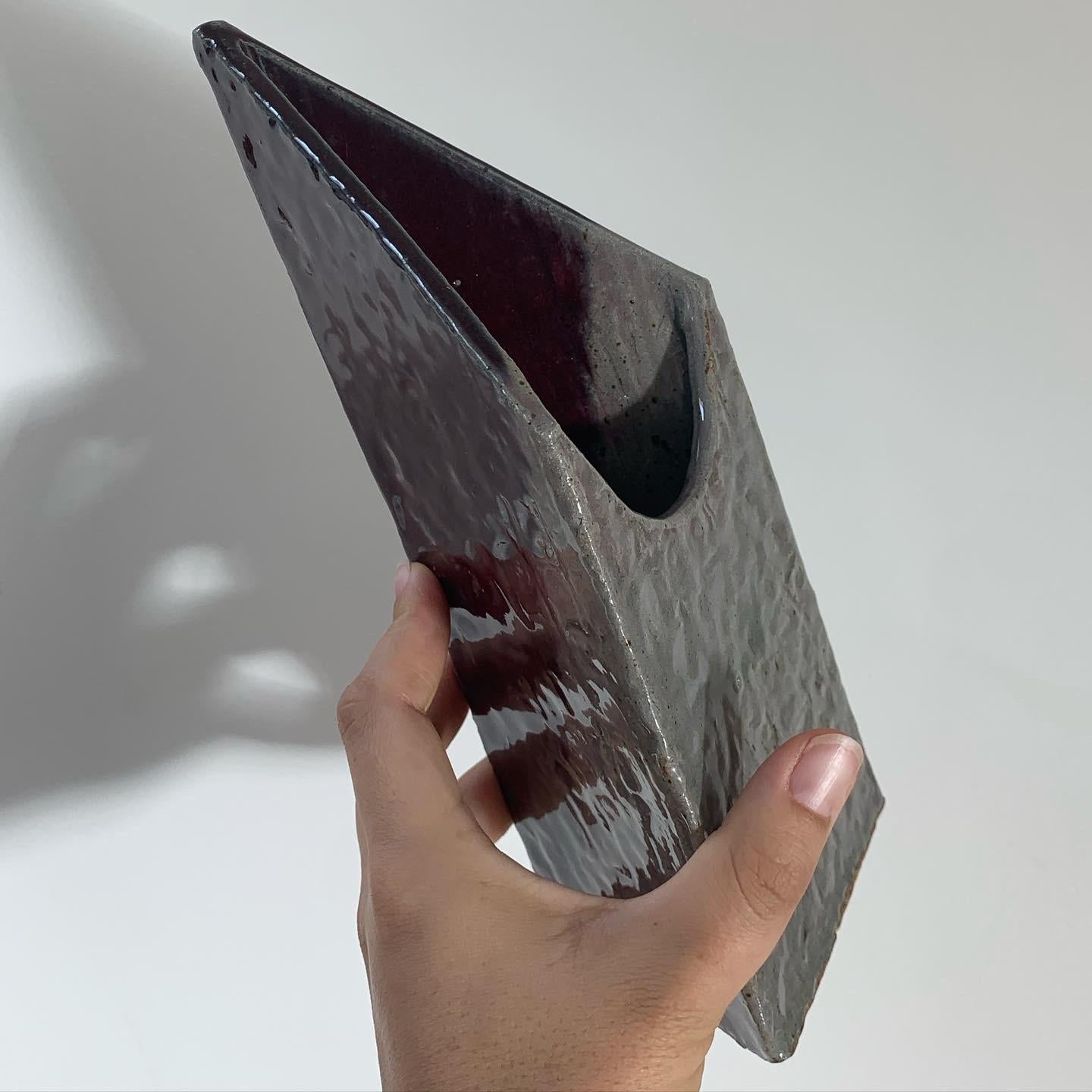 Mid-Century Modern Brutalist Studio Pottery Triangular Vase, circa ...