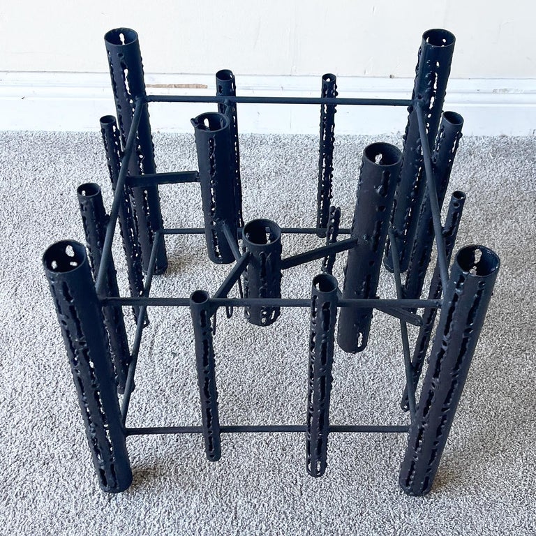 Mid-Century Modern Brutalist Torch-Cut Iron Side Table For Sale at 1stDibs